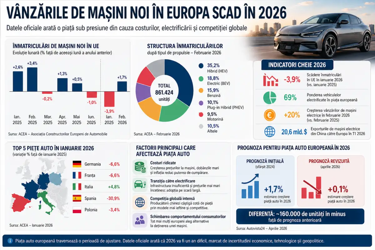 Vânzările de mașini noi în Europa încetinesc vizibil. Presiunea ...