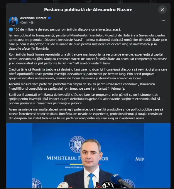 „Diaspora Investește Acasă”. Alexandru Nazare anunță granturi de 100 ...
